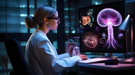 Premium Ai Image A Scientist At A Workstation Utilizing Ai Algorithms