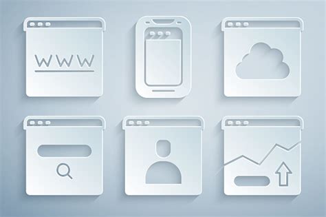 계정 생성 화면 클라우드 기술 데이터 전송 검색 엔진 재무 성장 증가 휴대폰 및 브라우저 창 아이콘을 설정합니다 벡터 3차원