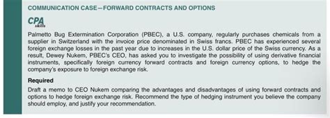 Solved Communication Case Forward Contracts And Options Cpa