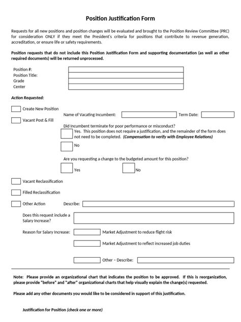 Position Justification Form Pdf