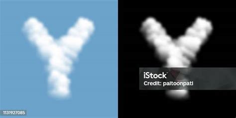 알파벳 대문자 세트 문자 Y 구름 또는 연기 패턴 투명 한 그림 격리 된 플 로트에 파란 하늘 배경 불투명 마스크 벡터 Eps 10 0명에 대한 스톡 벡터 아트 및 기타