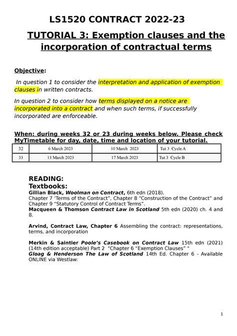 Ls1520 Contract Law Tutorial Problem 3 Ls1520 Contract 2022 Tutorial