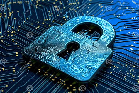 Lock With Circuit Pathways Data Security Cybersecurity Cyber Defense Concept Stock