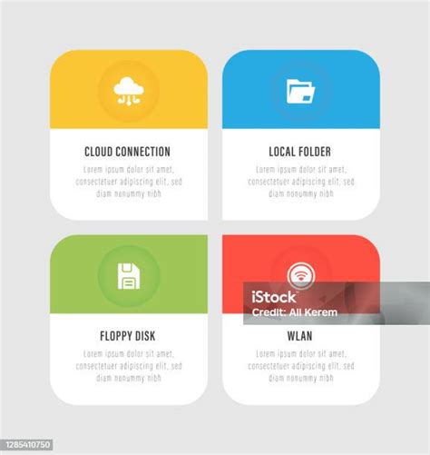 인포그래픽 디자인 템플릿입니다 클라우드 연결 로컬 폴더 플로피 디스크 4가지 옵션 또는 단계가 있는 Wlan 아이콘 0명에 대한