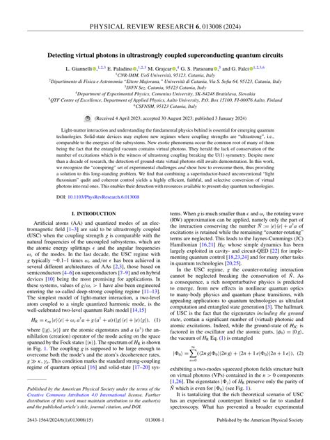 Pdf Detecting Virtual Photons In Ultrastrongly Coupled Superconducting Quantum Circuits