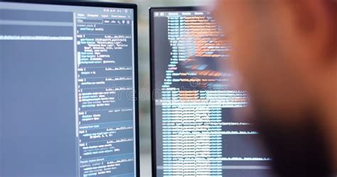 Computer Screen Programming And Web Development With Person In Office