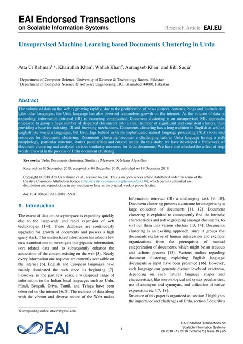 pdf unsupervised machine learning based documents clustering in urdu