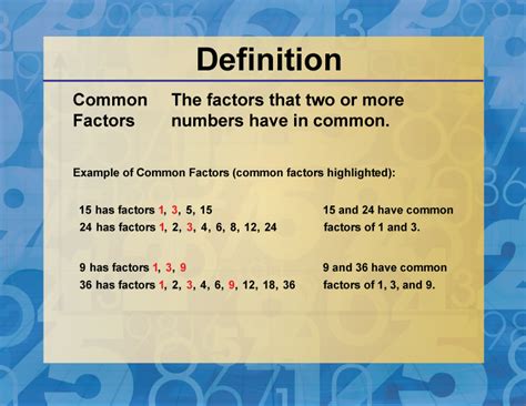 Definition Factors And Multiples Common Factors Media4math