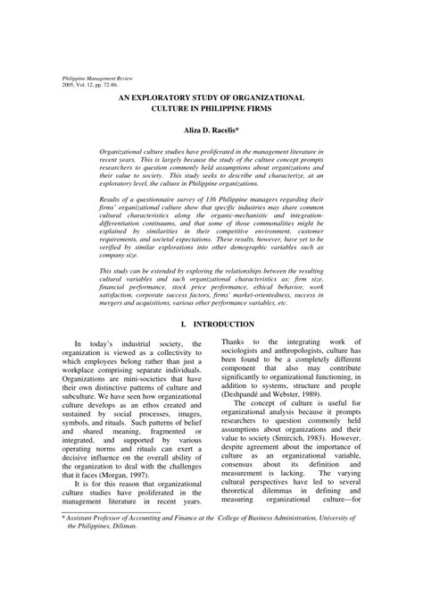 PDF Exploratory Study Of Organizational Culture In Philippine Firms