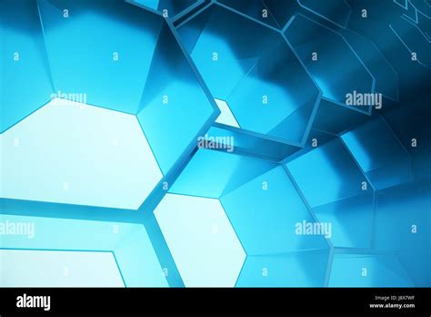 Abstract Blue Of Futuristic Surface Hexagon Pattern Hexagonal Honeycomb With Light Rays 3d