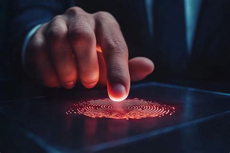 Closeup Of Hand Using Biometric Fingerprint Scanner Technology In Digital Security