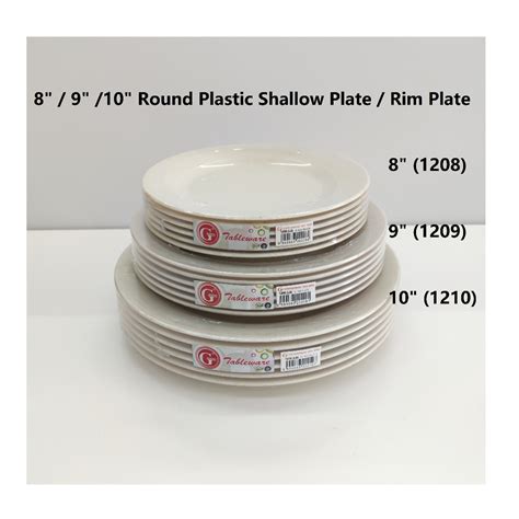 G Ware 6pcs Set 8 9 10 Light Stone Round Plastic Shallow Plate Rim Plastic Plate