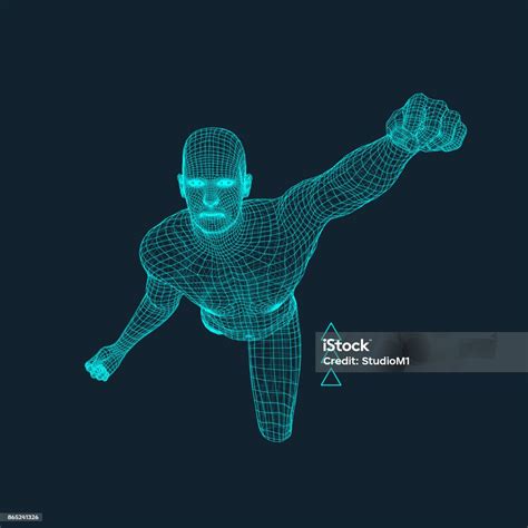 점프 맨 다각형 디자인입니다 남자 기하학적 디자인의 3d 모델입니다 사업 과학 및 기술 벡터 일러스트 레이 션입니다 3d 다각형