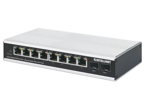Intellinet Industrial 8 Port Gigabit Ethernet Poe Switch With 2 Sfp Ports Ieee 802 3at Af