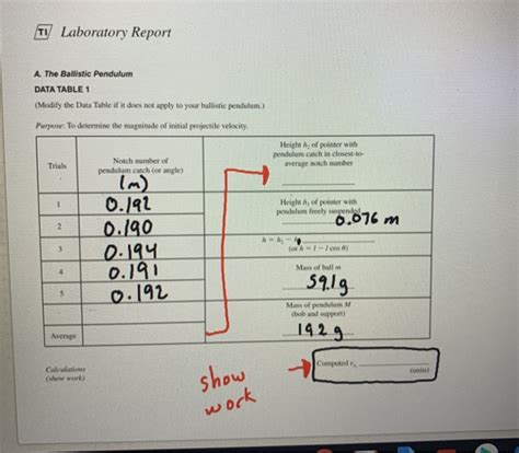 Solved Ti Laboratory Report A The Ballistic Pendulum Data