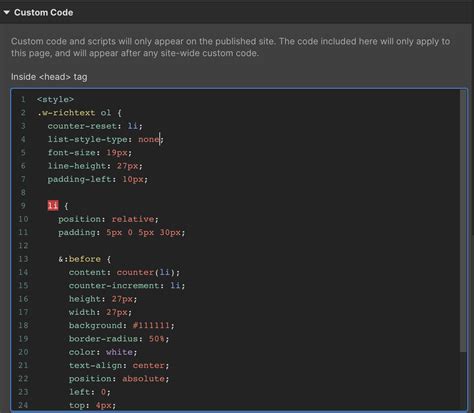 Lists Custom Css Rich Text Codepen Help Custom Code Forum Webflow