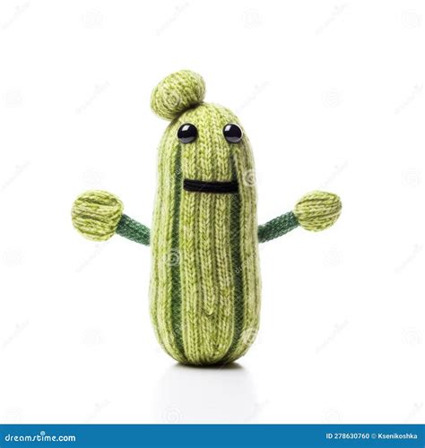 Handmade Knitted Cucumber Toy With Funny Face Generative Ai Stock Illustration Illustration