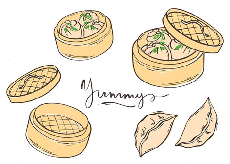 premium vector dim sum sets in bamboo steamer baskets cooked dumpling
