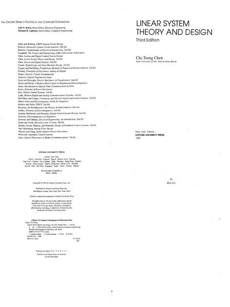 linear system theory and design pdf