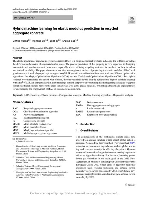 Hybrid Machine Learning For Elastic Modulus Prediction In Recycled Aggregate Concrete