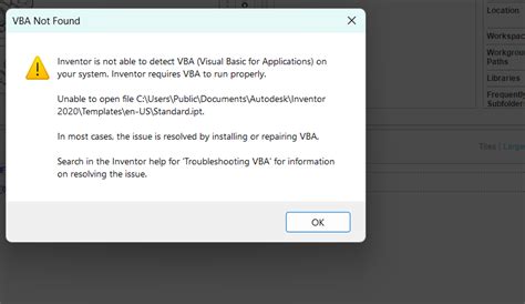 Inventor Is Not Able To Detect Vba On Your System Version 2020 Autodesk Community