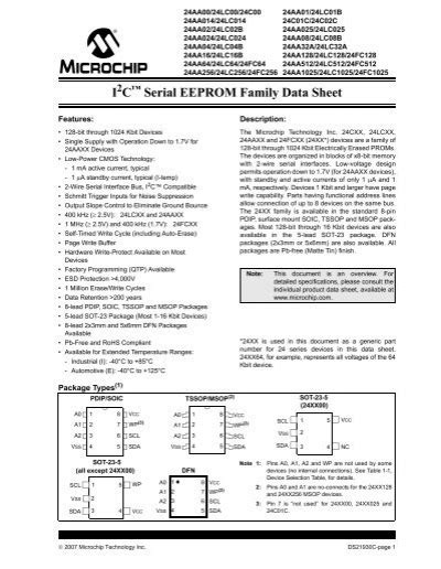 I C Serial EEPROM Family Data Sheet Microchip