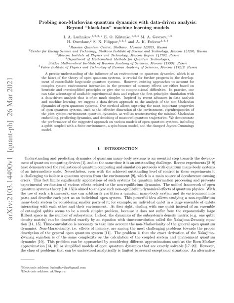 Pdf Probing Non Markovian Quantum Dynamics With Data Driven Analysis Beyond Black Box
