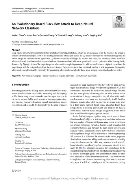 An Evolutionary Based Black Box Attack To Deep Neural Network Classifiers Request Pdf