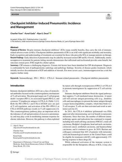 Checkpoint Inhibitor Induced Pneumonitis Incidence And Management