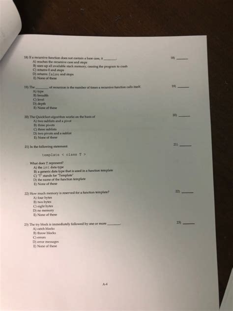 Solved 18 A Recursive Function Does Not Contain A Base