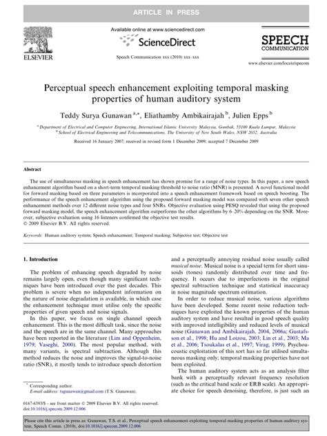 (PDF) Perceptual speech enhancement exploiting temporal masking properties of human auditory system