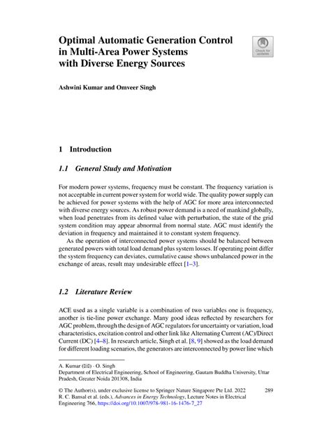 Pdf Optimal Automatic Generation Control In Multi Area Power Systems