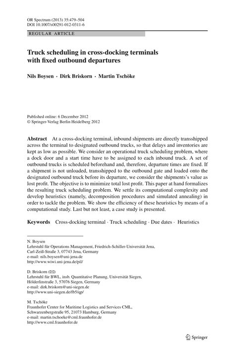 Pdf Truck Scheduling In Cross Docking Terminals With Fixed Outbound Departures