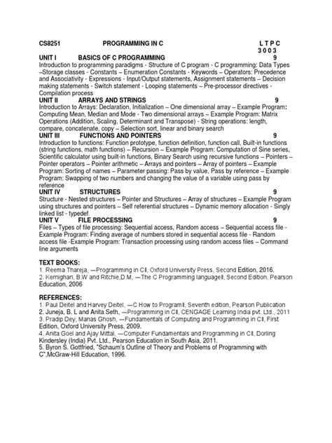 8251 C Syllabus Anna Univ Pdf C Programming Language Pointer
