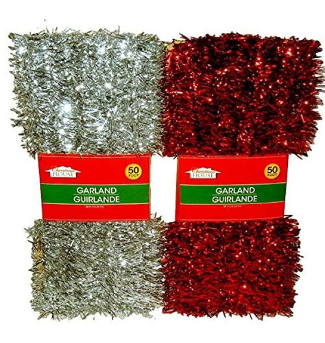 크리스마스 장식 틴셀 화환 152m 50피트 2개 세트 레드 And 실버 티몬