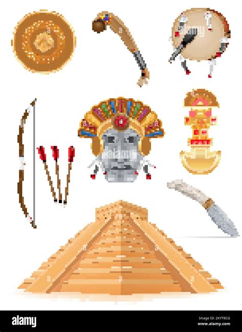 ancient objects and attributes of the maya vector illustration isolated