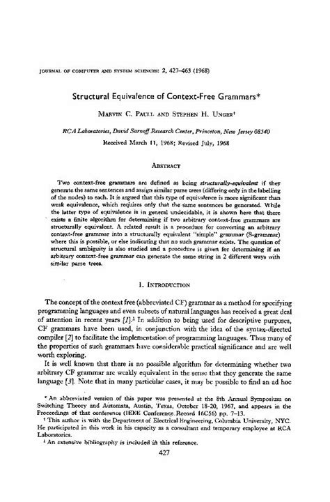 Pdf Structural Equivalence Of Context Free Grammars Dokumentips
