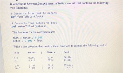 Solved Conversions Between Feet And Meters Write A Module Chegg