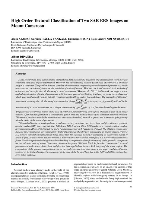 Pdf High Order Textural Classification Of Two Sar Ers Images On Mount