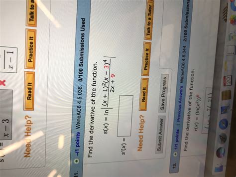 Solved Find The Derivative Of The Function S X Ln X Chegg Com
