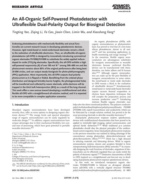 All‐organic Self‐powered Photodetector With Ultra‐flexible Dual