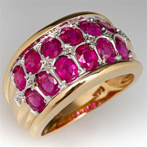 Ruby And Diamond Wide Band Ring 14k Yellow Gold