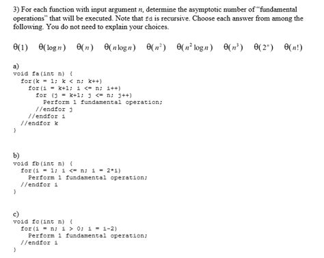 Solved 3 For Each Function With Input Argument N Determine