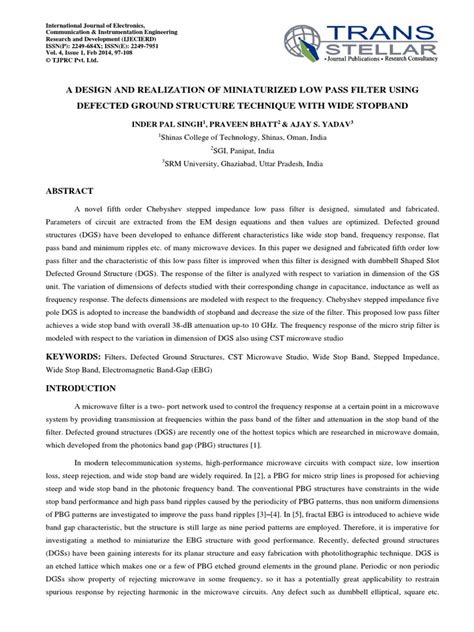 Pdf A Design And Realization Of Miniaturized Low Pass Filter Using