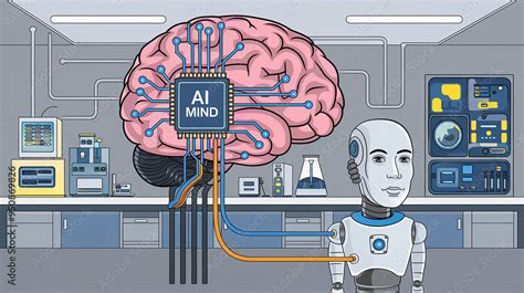 A Cartoon Illustration Of A Large Brain With Wires And Circuits