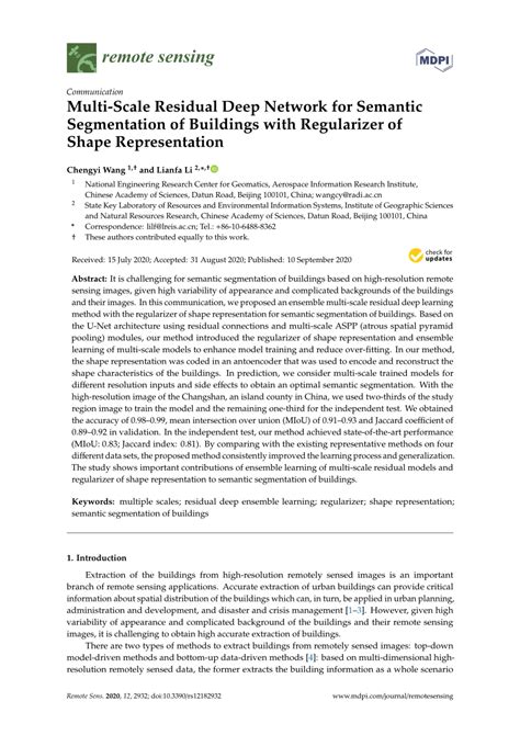 Pdf Multi Scale Residual Deep Network For Semantic Segmentation Of Buildings With Regularizer