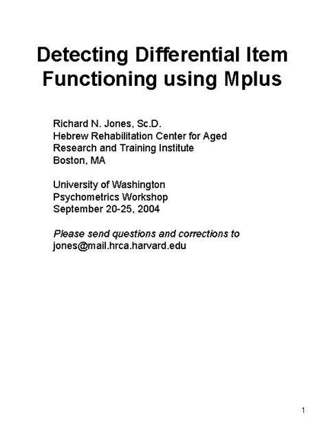 Detecting Differential Item Functioning Using Mplus Richard N