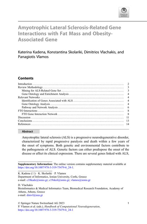 Pdf Amyotrophic Lateral Sclerosis Related Gene Interactions With Fat