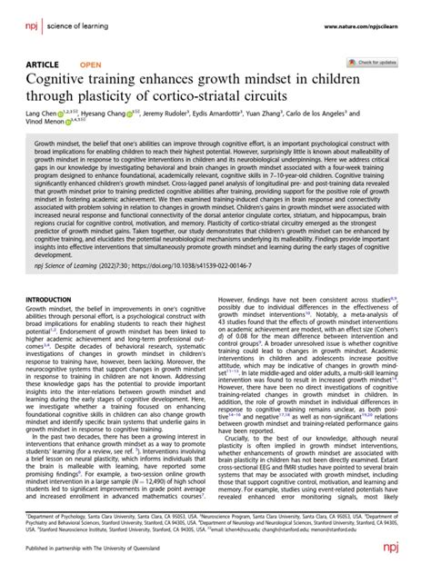 chen et al 2022 cognitive training enhances growth mindset in