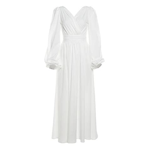 Ladies Stylish Puff Long Sleeve Backless Maxi Dress In White Low Neck
